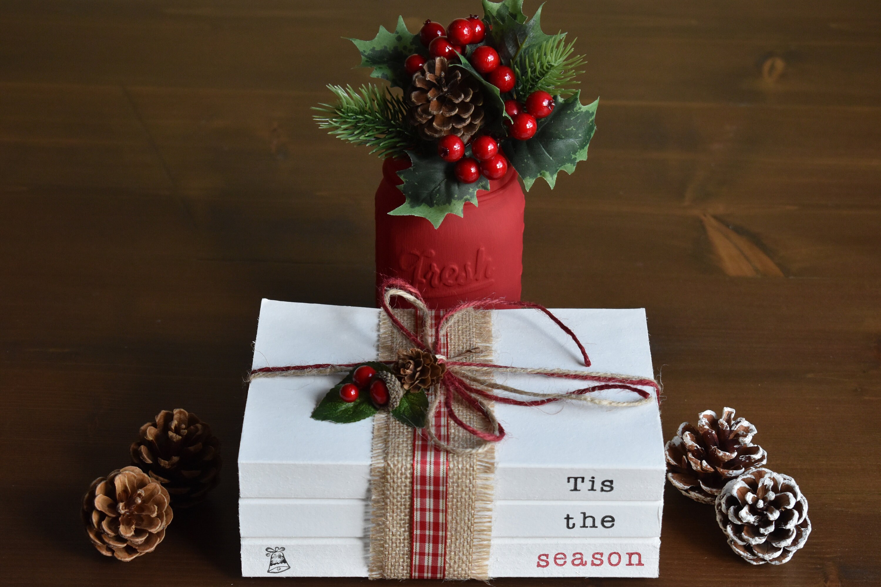 Tis the season Christmas book stack Decorative books Stamped | Etsy