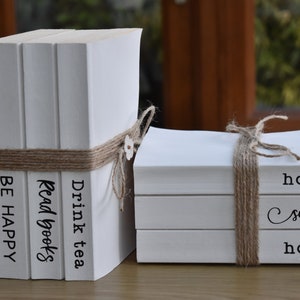 Personalised Books With Quote, White Decorative Books, Stamped Book ...