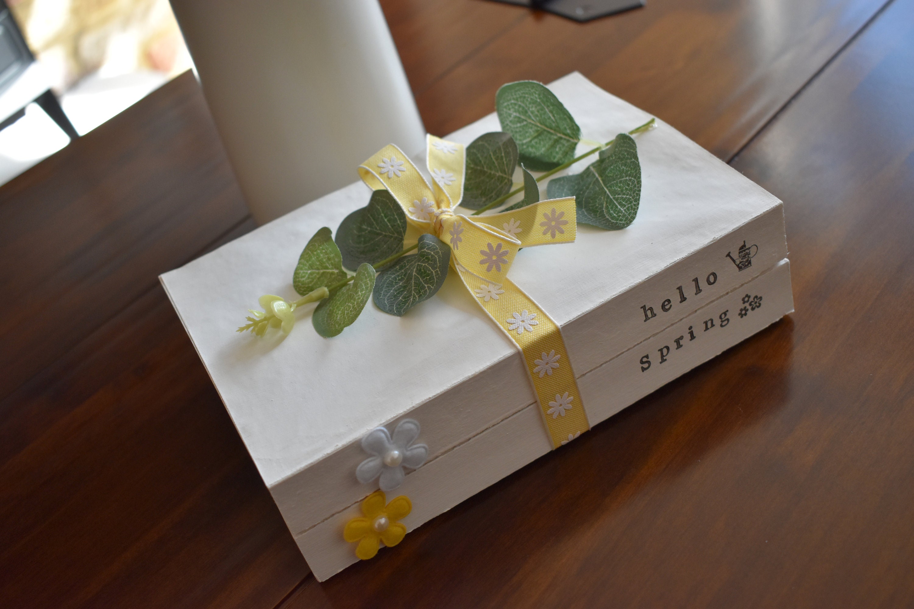 Hello Spring Stamped Decorative Book Stack Farmhouse Rustic | Etsy UK