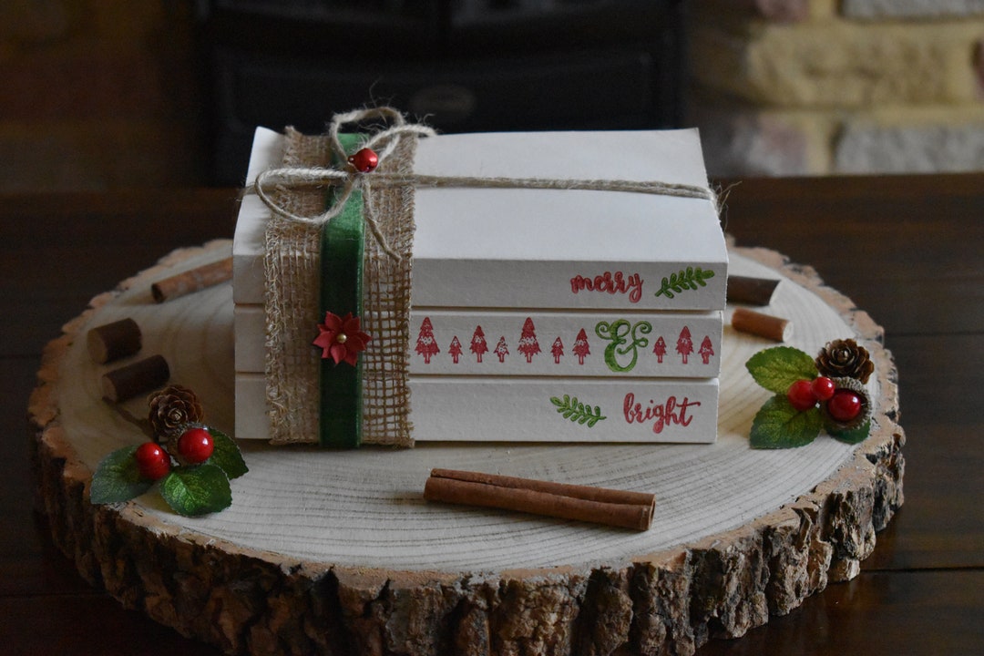 Stamped Books, Stamped Book Stack, Christmas Books, Christmas Stacked ...