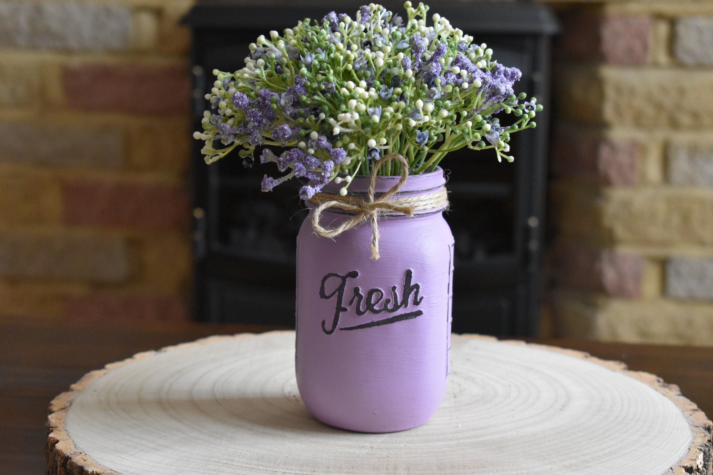 Lilac Painted Mason Vase With Flowers Distressed Jar Decor | Etsy
