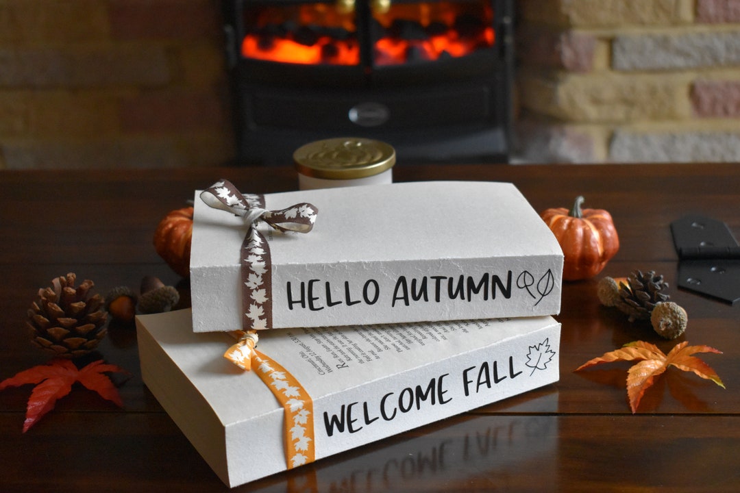 Autumn Book Stack Fall Stamped Books Decorative Books - Etsy
