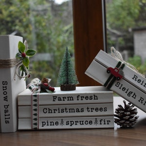 Christmas Stacked Books, Farmhouse Christmas Book Stack, Personalised ...