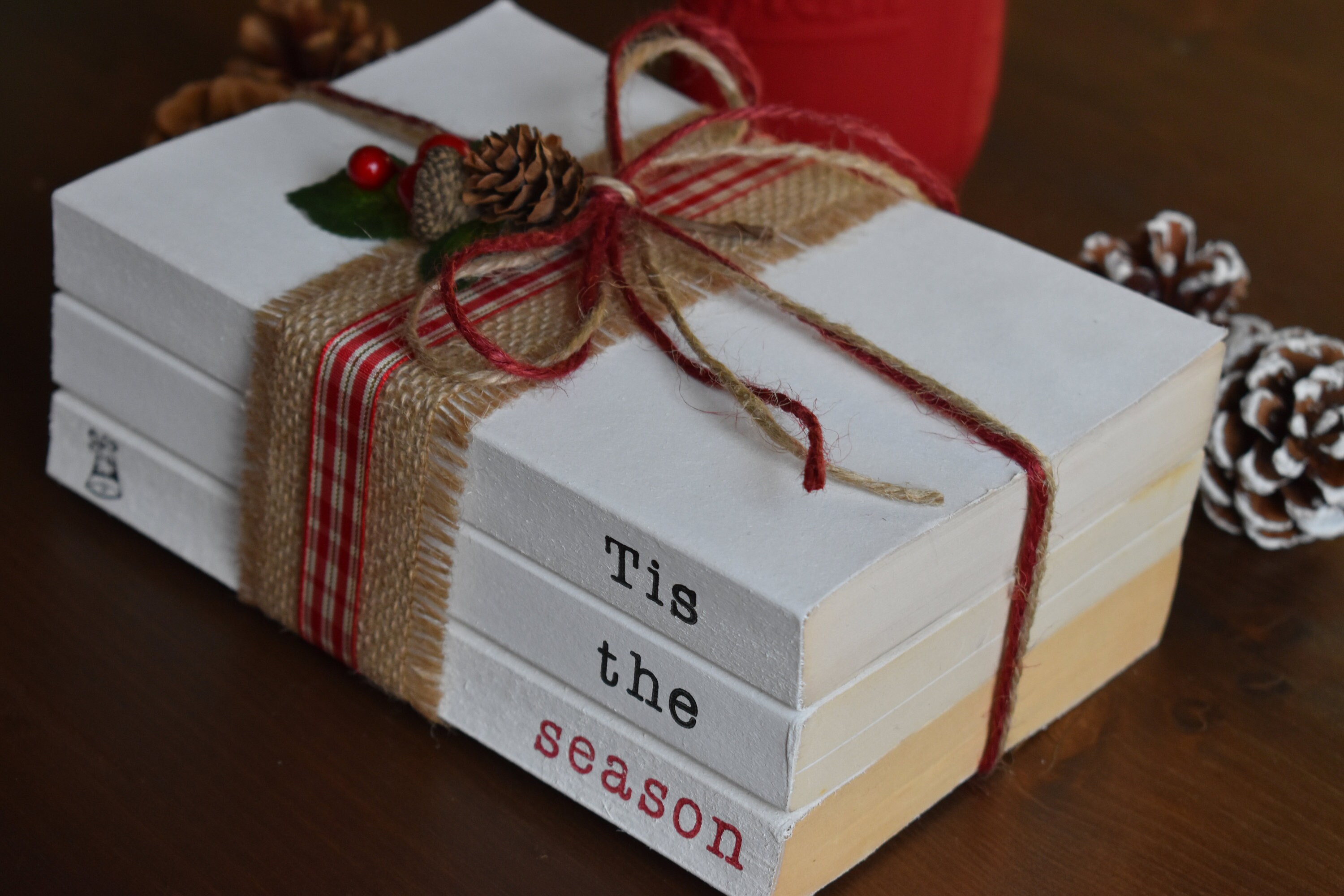 Tis the Season Christmas Book Stack Decorative Books Stamped - Etsy UK