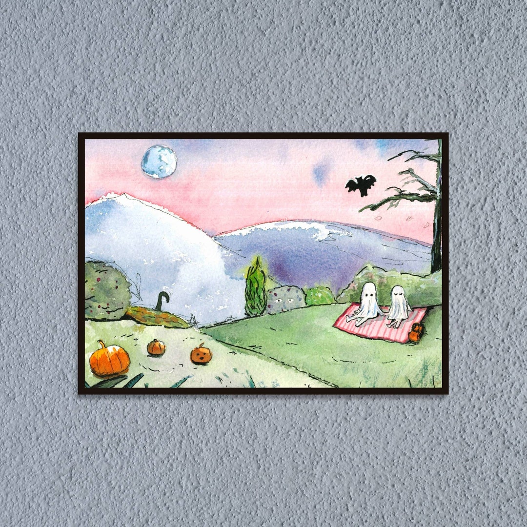 Spooky Cute Picnic Date Digital Download Cute Ghosts Wall Art Print ...