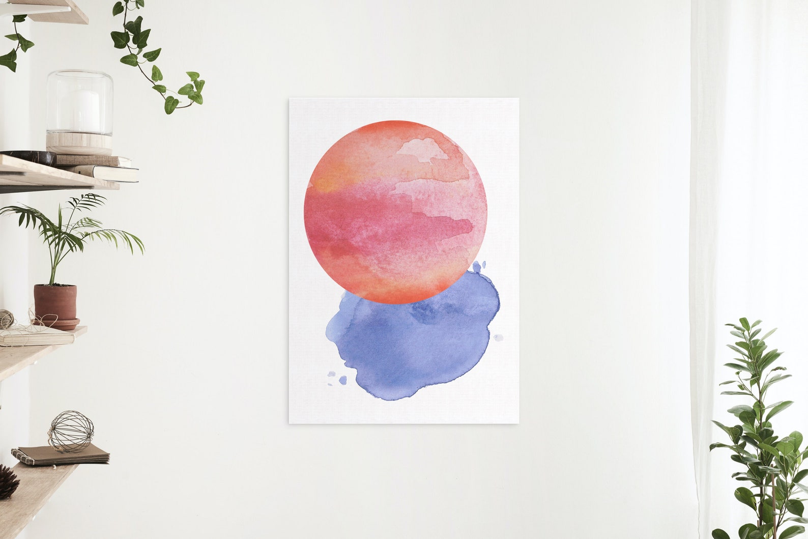 Watercolor Red Moon and Ocean Printable Wall Art, Moon Decor, Full Moon ...