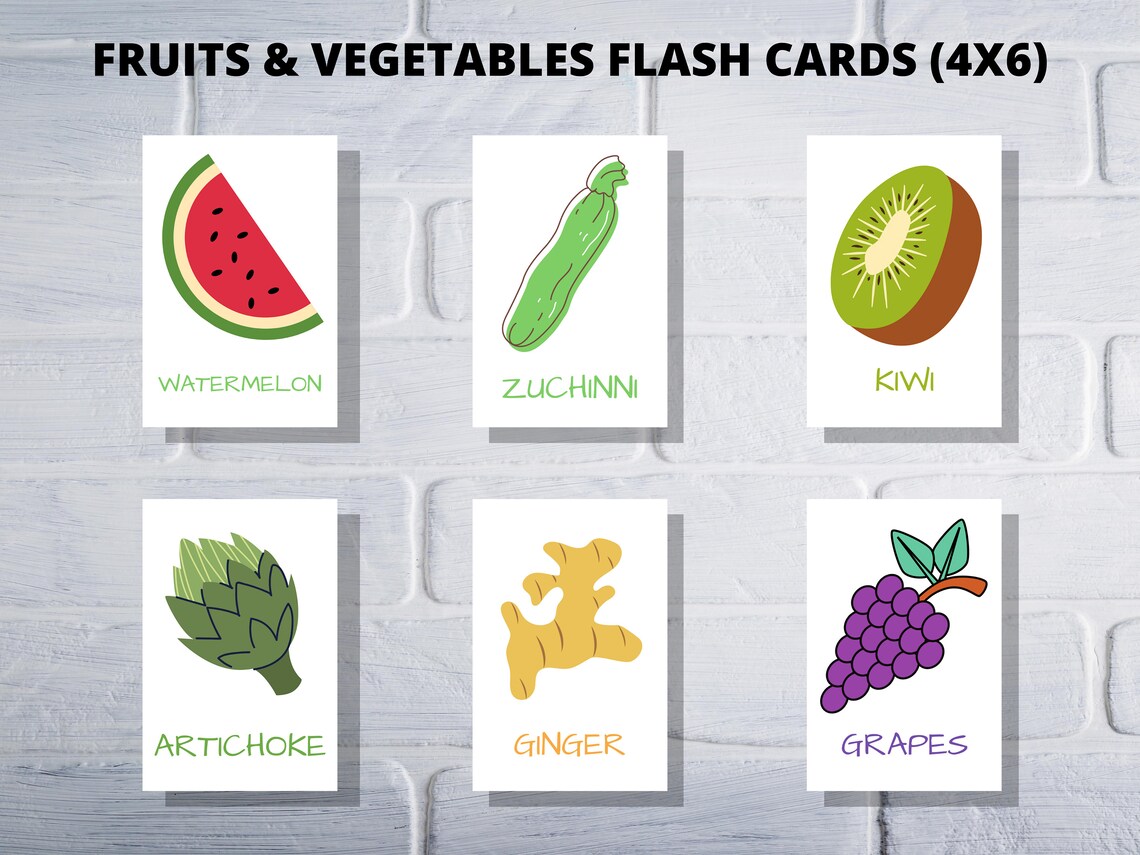 35 Printable Fruits & Vegetable Flash Cards, Home School, Pre-schools ...