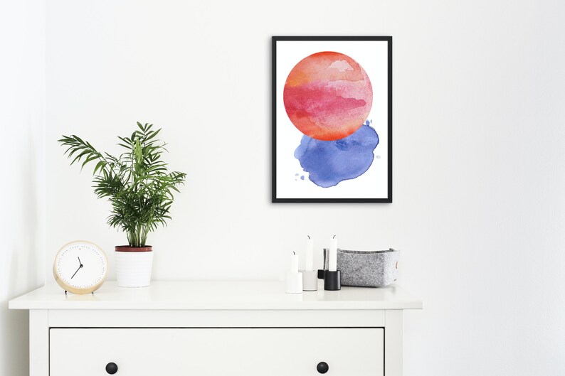 Watercolor Red Moon and Ocean Printable Wall Art, Moon Decor, Full Moon ...