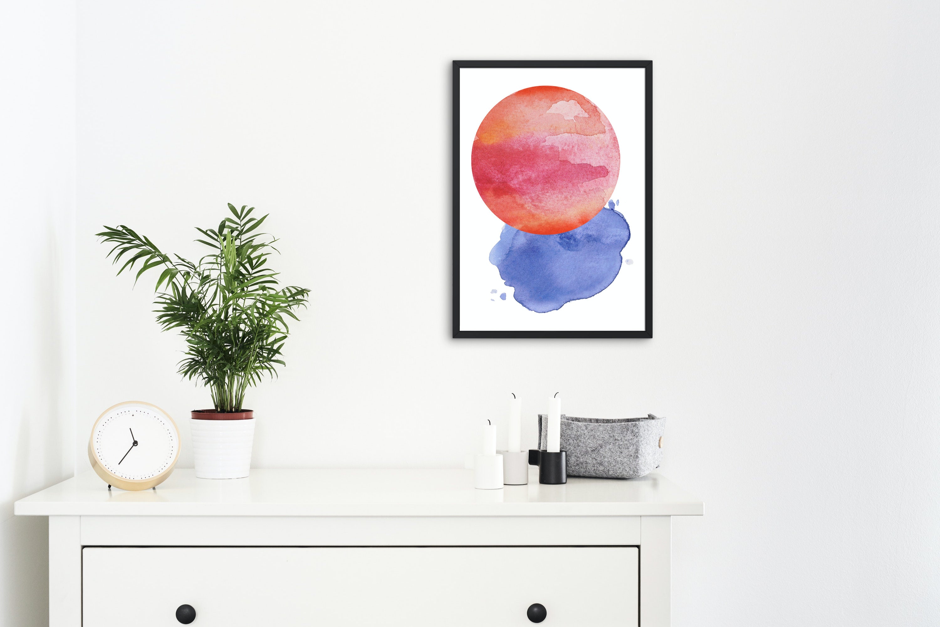 Watercolor Red Moon and Ocean Printable Wall Art, Moon Decor, Full Moon ...