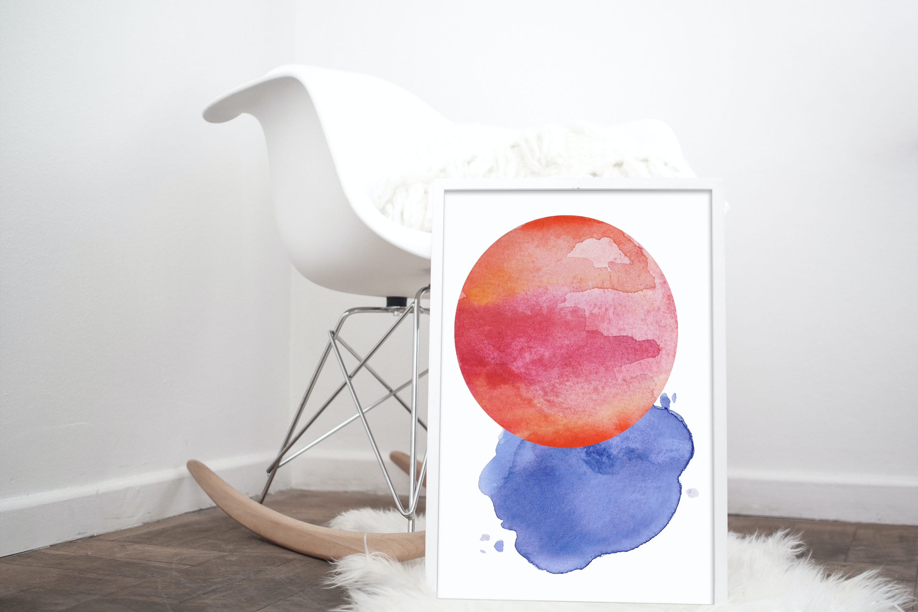 Watercolor Red Moon and Ocean Printable Wall Art, Moon Decor, Full Moon ...
