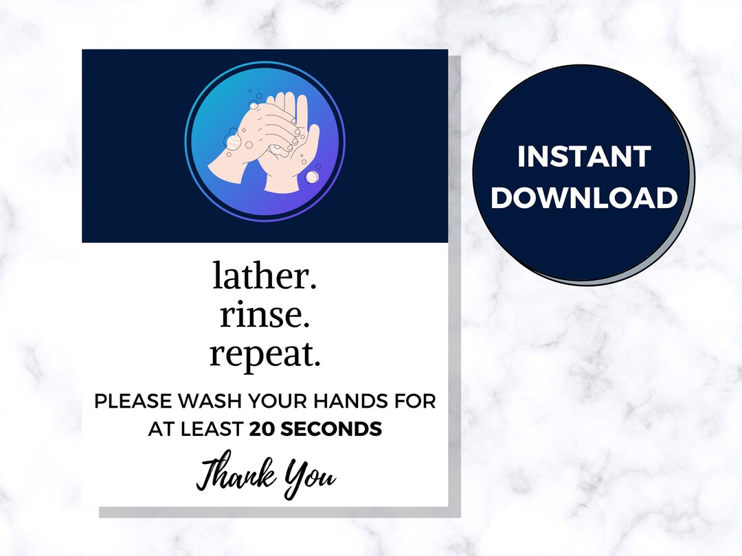 Printable Hand Washing Sign Lather Rinse Repeat for Bathroom Decor ...