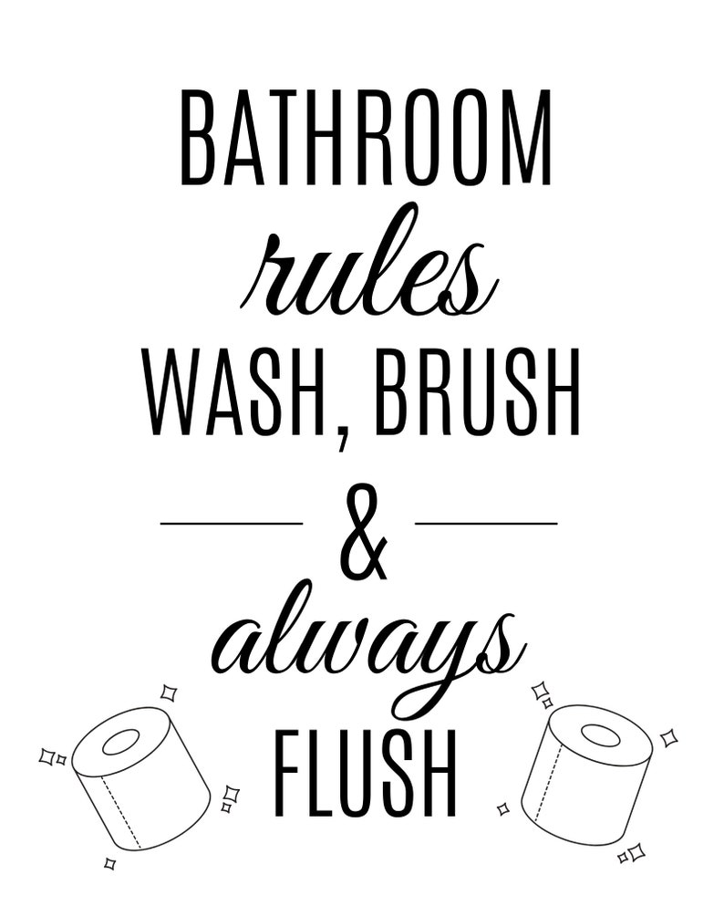 Bathroom Wall Decor Printable Sign Rules Wash Brush and | Etsy