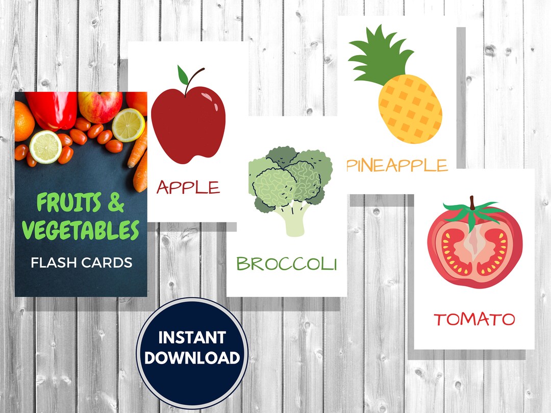 35 Printable Fruits & Vegetable Flash Cards, Home School, Pre-schools ...