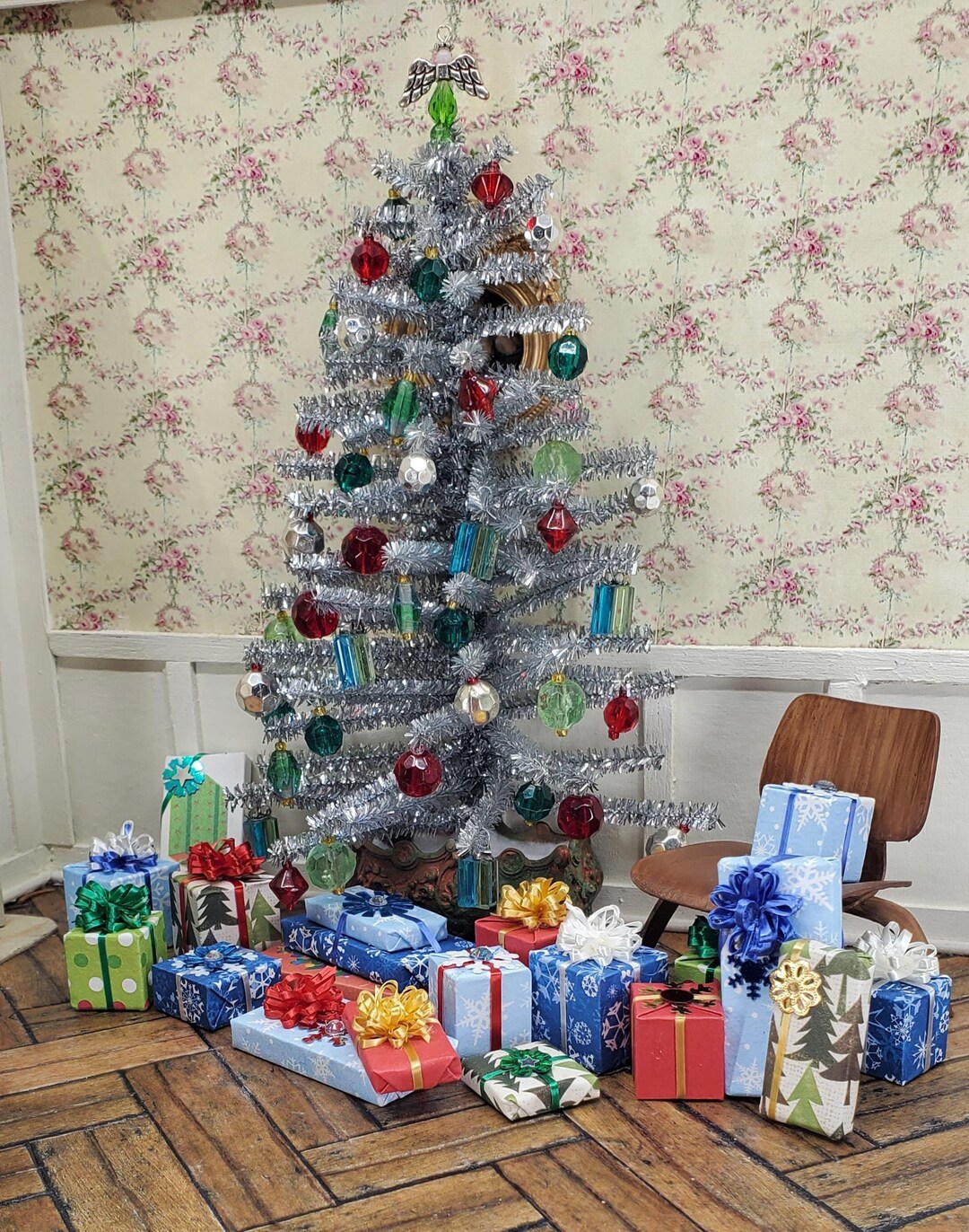 Miniature Mid Century Modern Large Tinsel Christmas Tree in a French ...