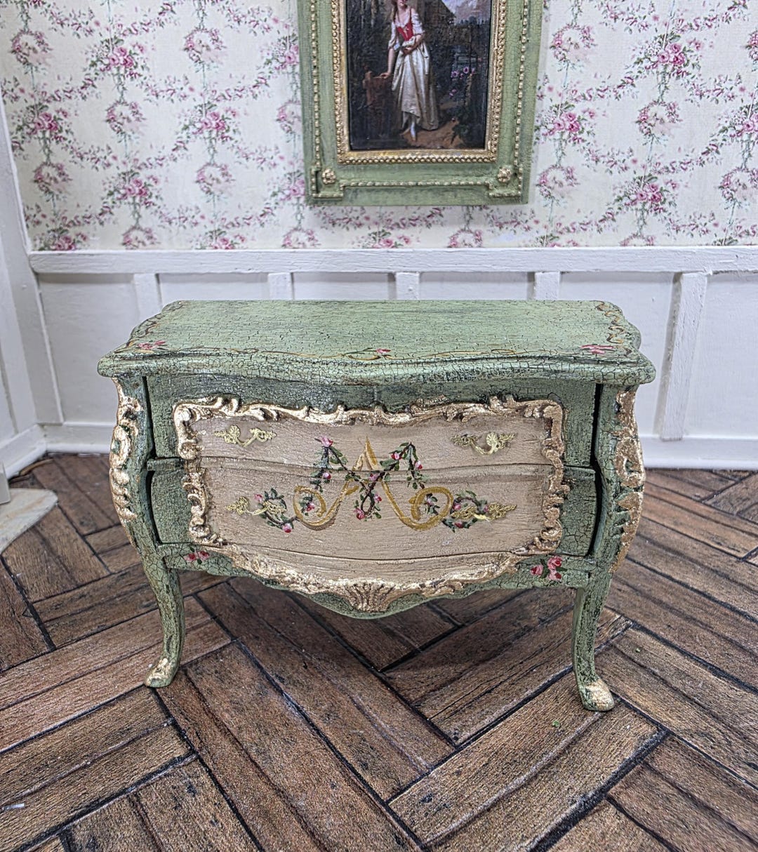 French Louis XV Commode Chest of Drawers Hand Painted in an Aged Green ...