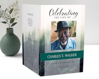 Funeral Program Template Mountain, 4 Page Bifold Obituary, Funeral ...