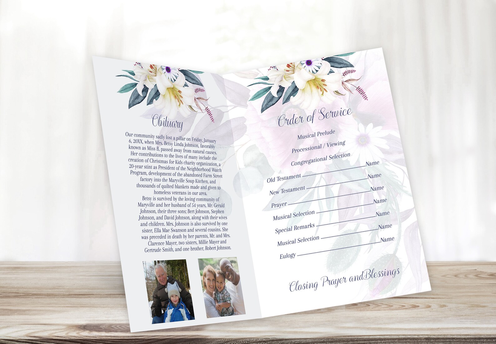 Purple Funeral Program Template for Woman Purple Flowers | Etsy