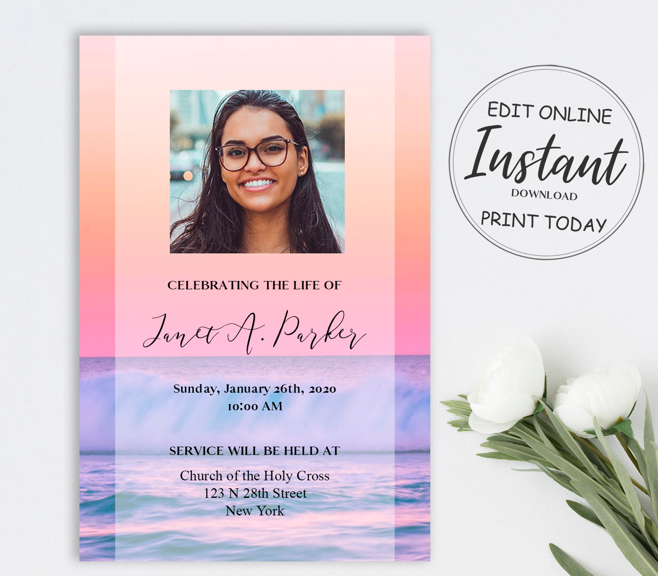 Funeral Announcement Template for Woman Obituary Template to | Etsy