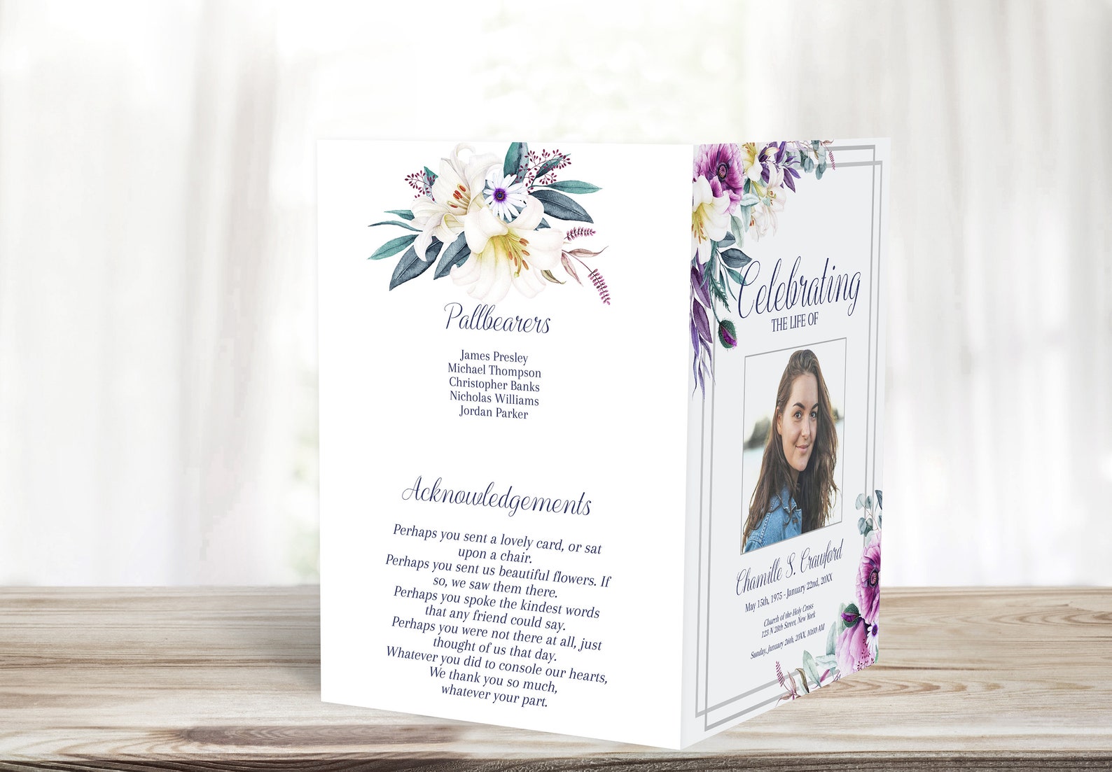 Purple Funeral Program Template for Woman Purple Flowers - Etsy