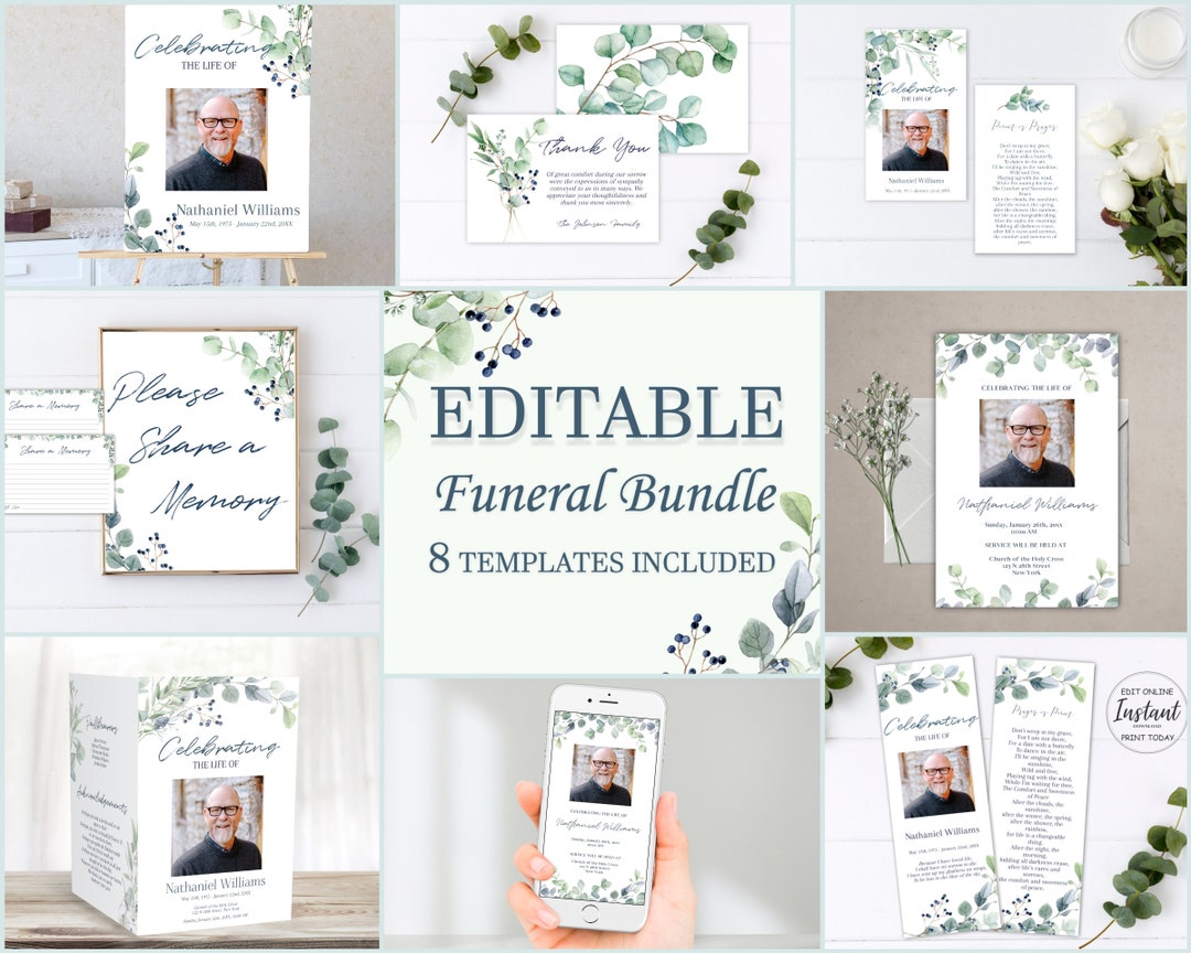 Greenery Funeral Bundle | Celebration of Life Templates | Funeral ...