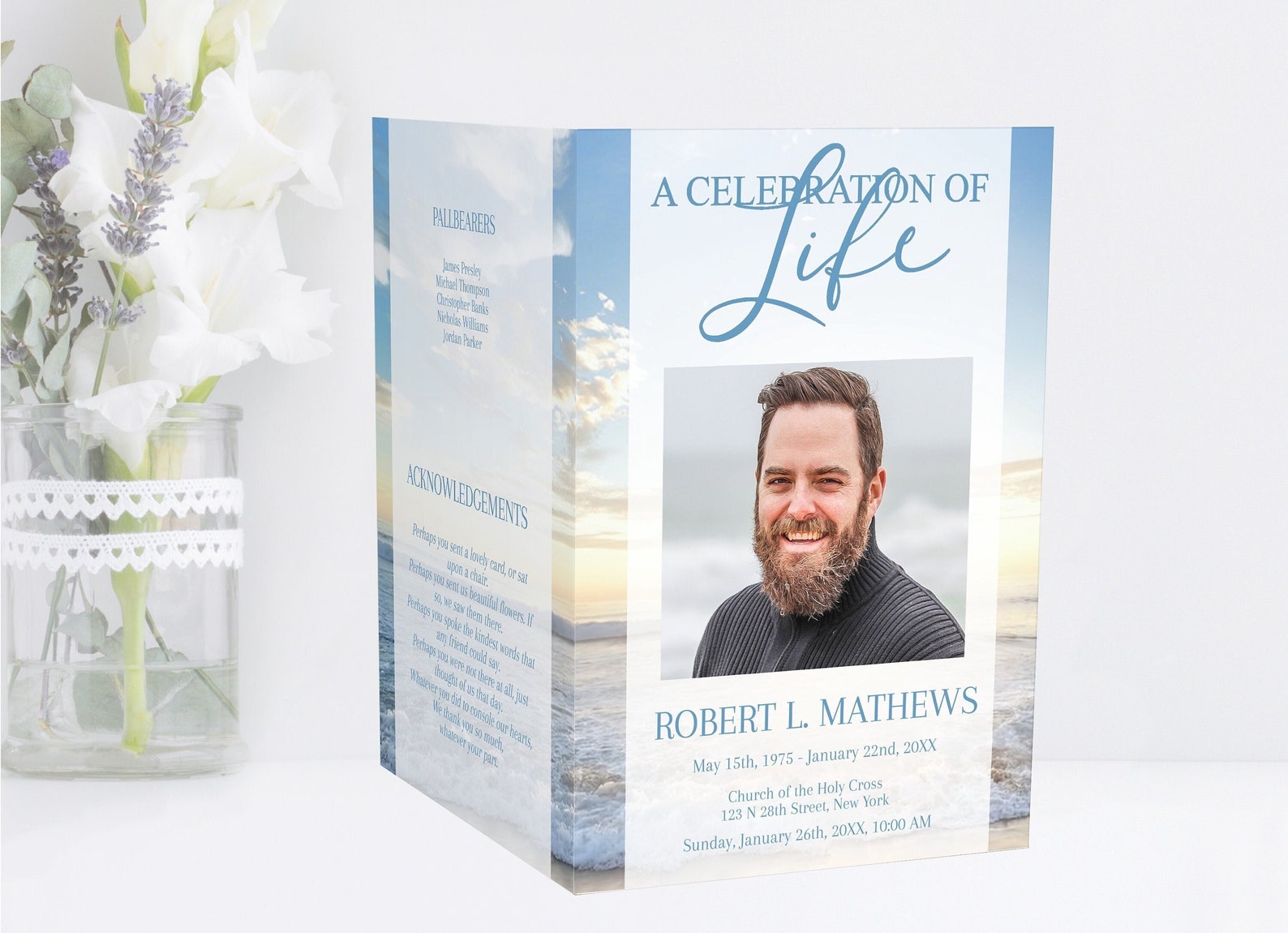 Blue Ocean Funeral Program Template for Man or Woman - Etsy