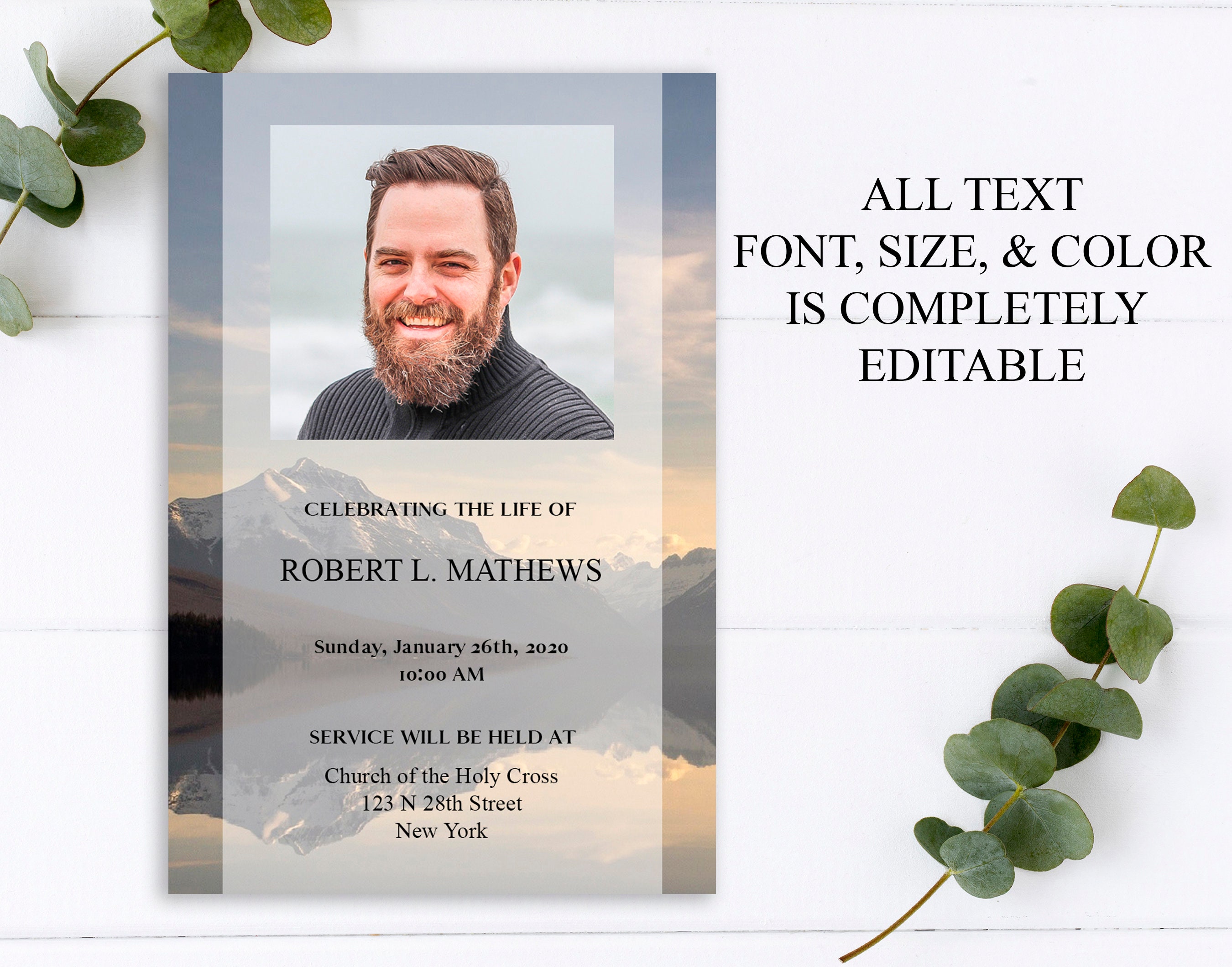 Funeral Invitation Card Mountain Lake Funeral Announcement | Etsy