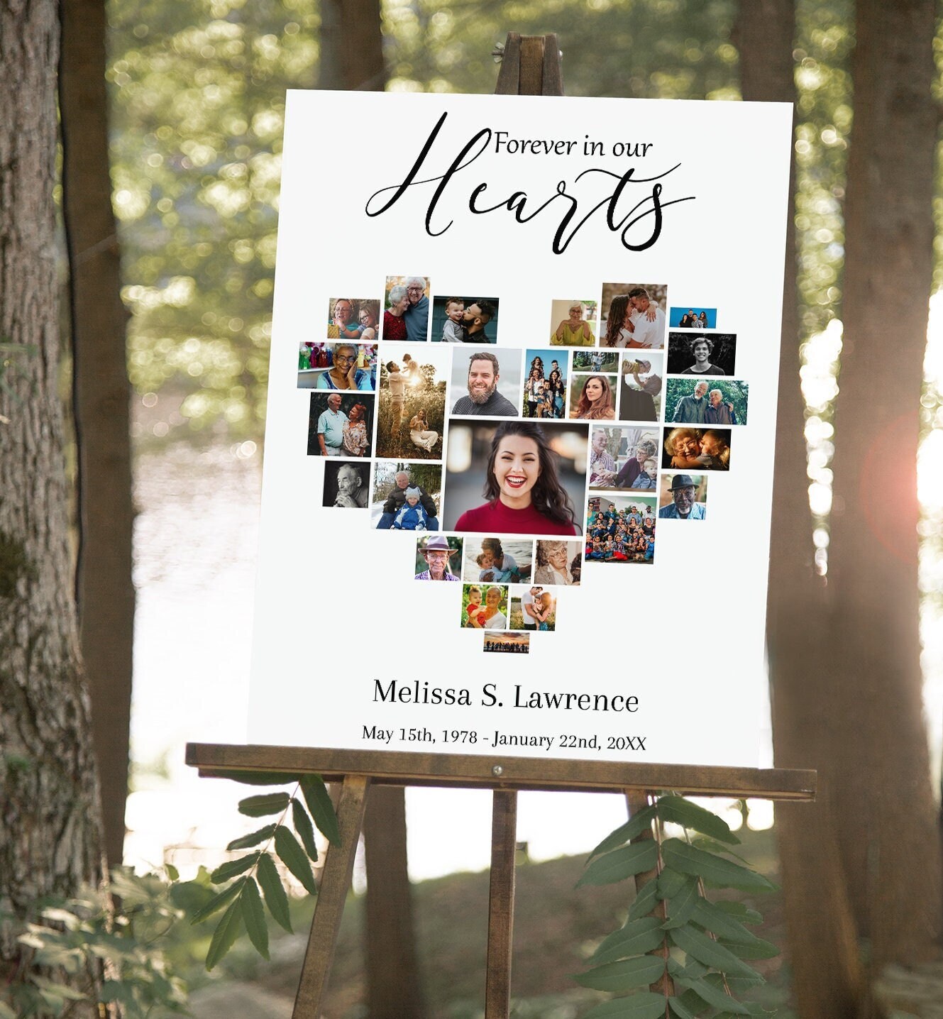 Heart Collage Funeral Poster | Memorial Poster | Floral Celebration of ...