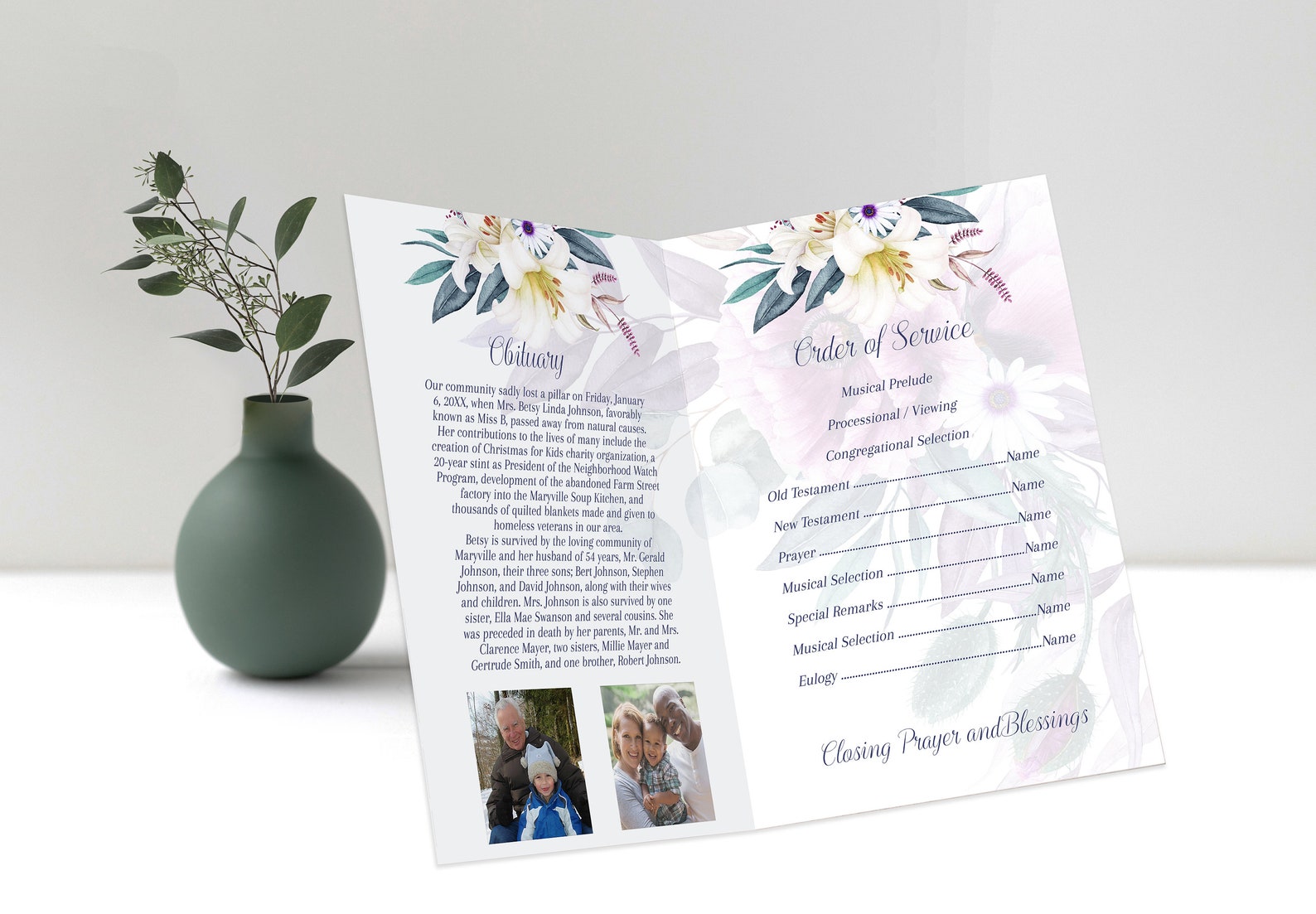 Purple Funeral Program Template for Woman Purple Flowers | Etsy