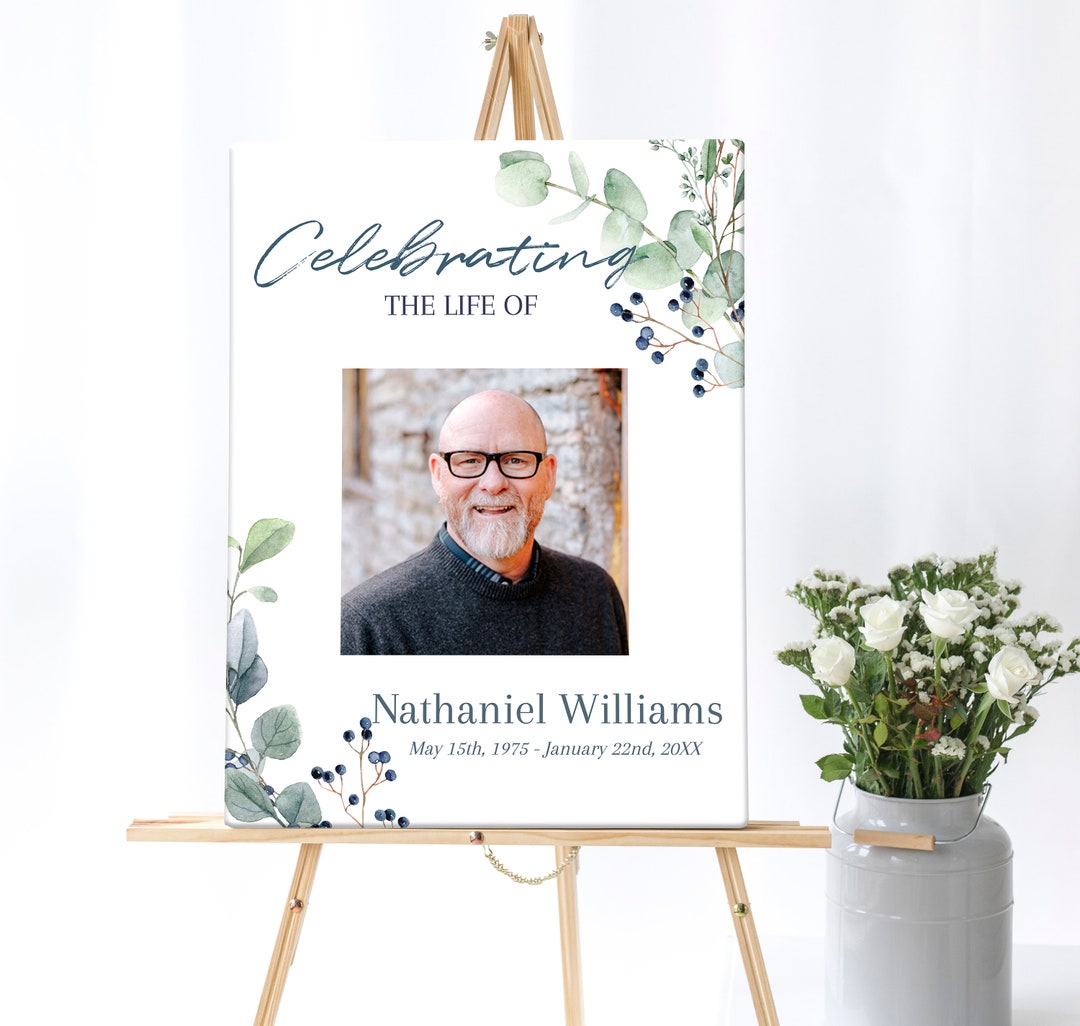 Editable Funeral Poster | Greenery Memorial Poster | Eucalyptus Funeral ...