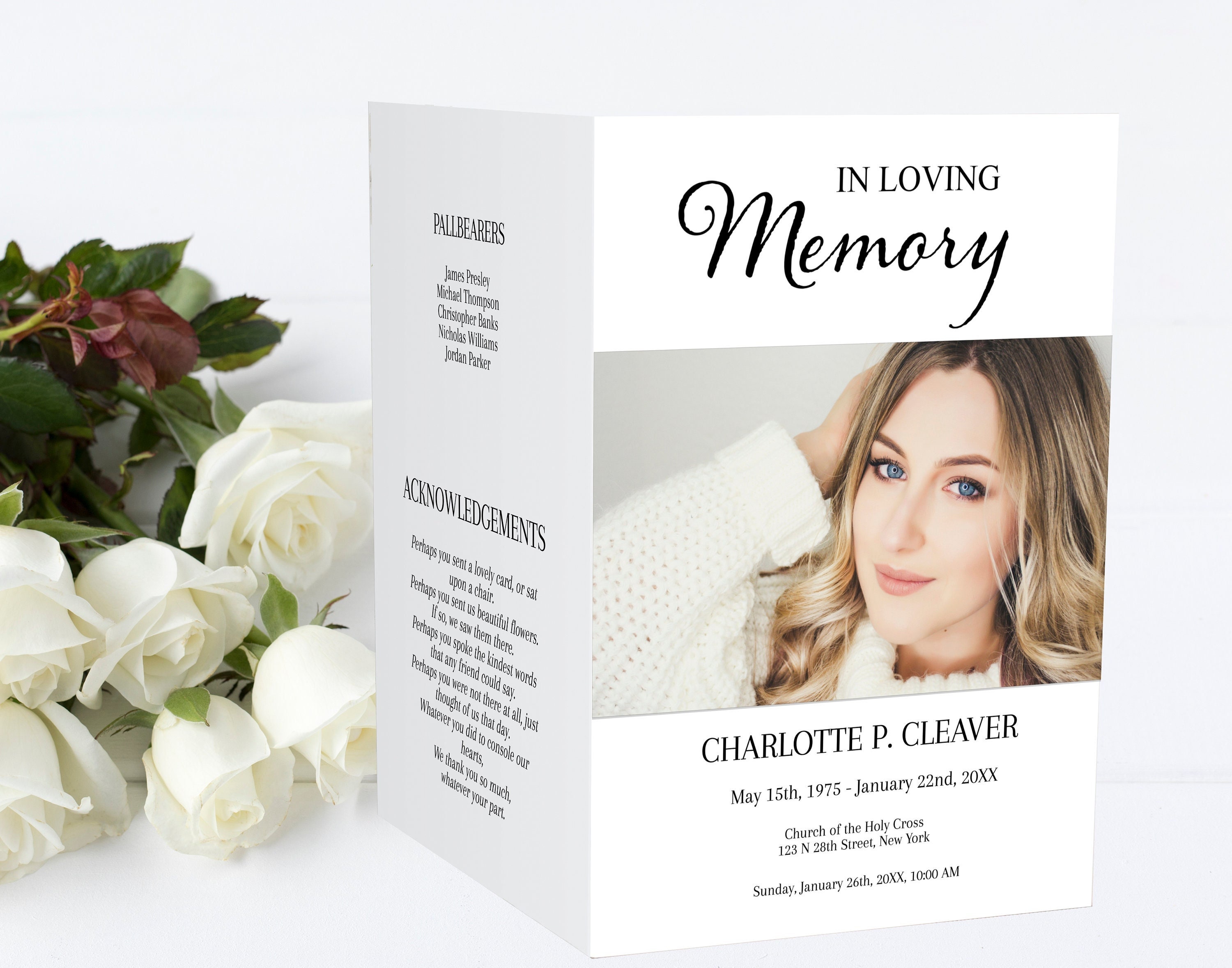 Editable Funeral Program Template for Woman Obituary - Etsy