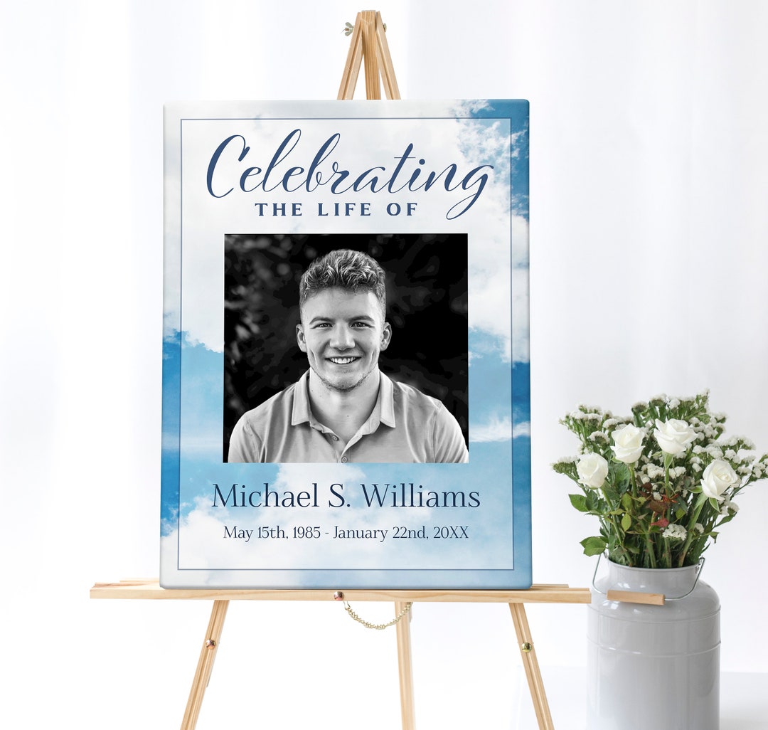 Blue Sky Clouds Funeral Poster | Heaven Sky Memorial Poster Photo Sign ...