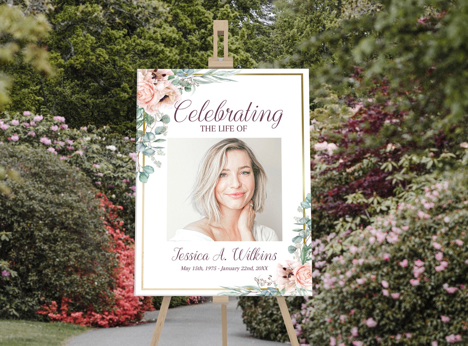 Pink Roses Funeral Poster Pink Floral Memorial Poster | Etsy