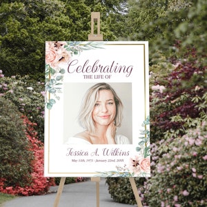 Pink Roses Funeral Poster | Pink Floral Memorial Poster | Celebration ...