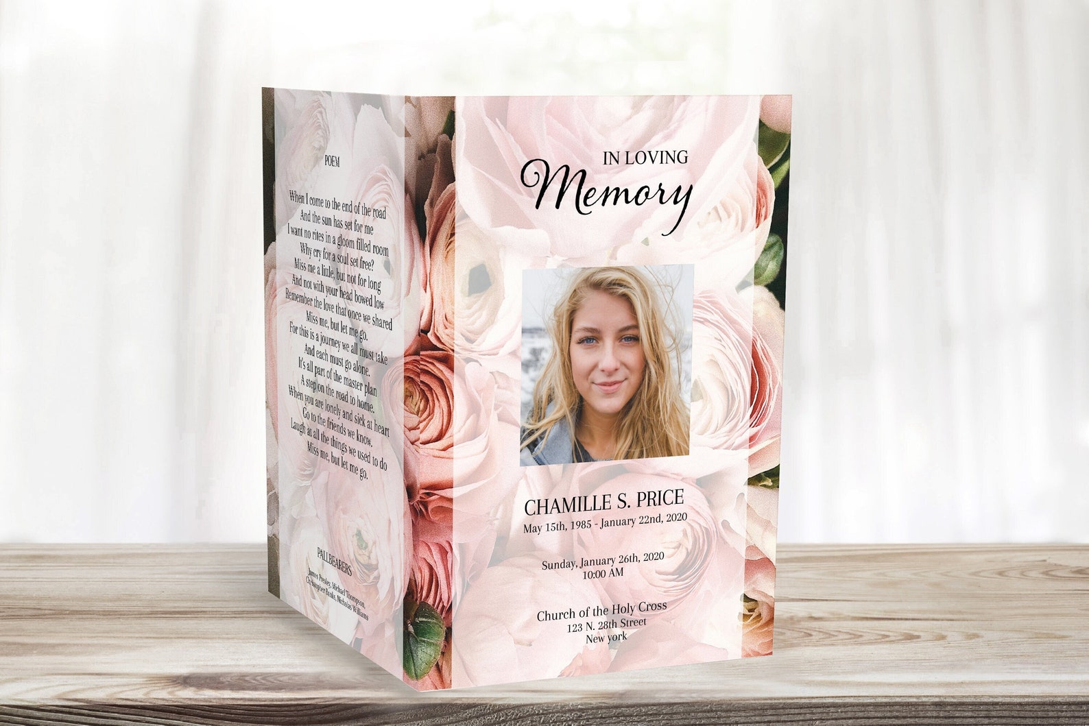 Editable Funeral Program Template for Woman Pink Floral - Etsy