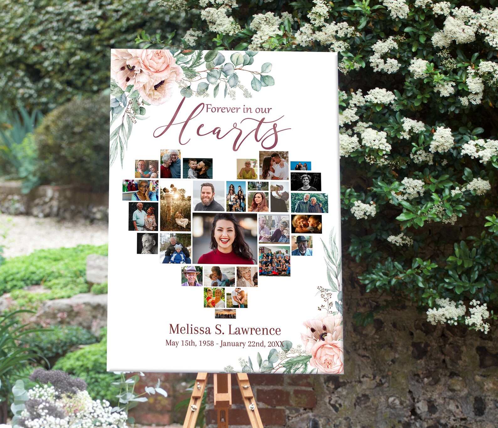 Pink Roses Heart Collage Funeral Poster Pink Floral Memorial - Etsy