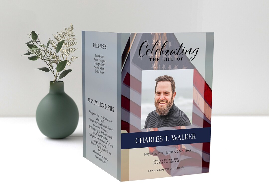 American Flag Funeral Program Template | Military Obituary Template ...