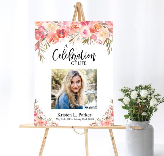 Pink Floral Funeral Poster Celebration of Life Sign - Etsy