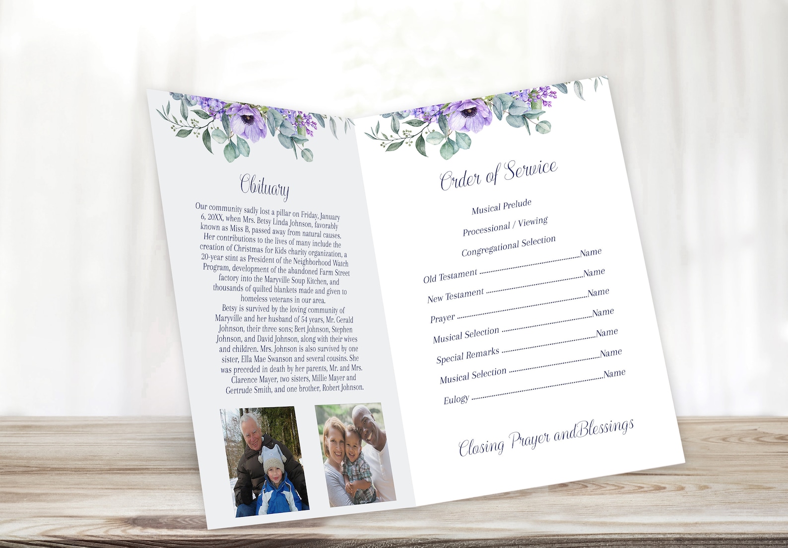 Purple Funeral Program Template for Woman Purple Flowers - Etsy