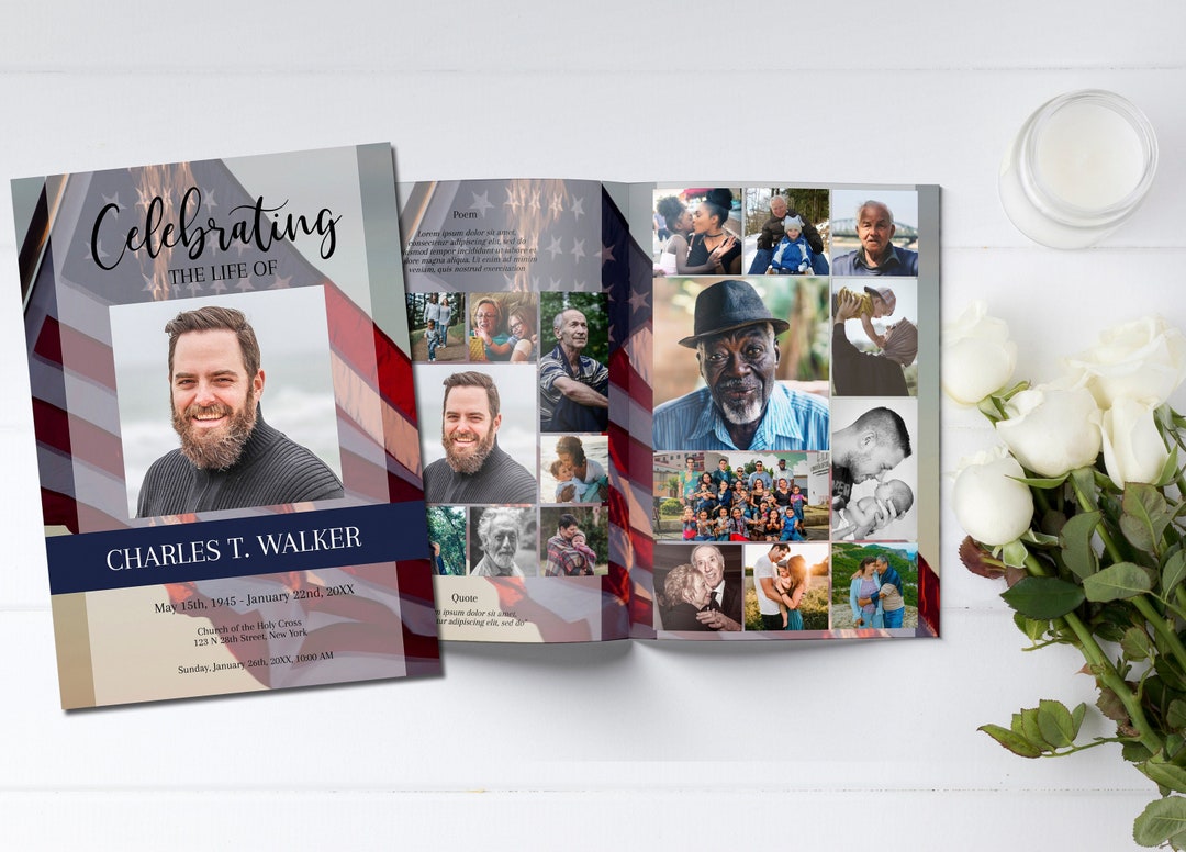 Editable American Flag Funeral Program Template | Obituary Template ...