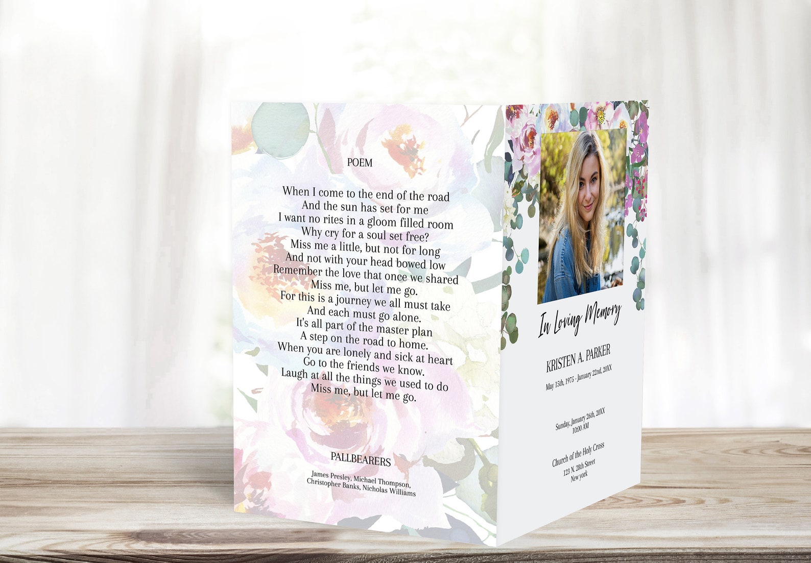 Floral Funeral Program Template for Woman Obituary Template - Etsy