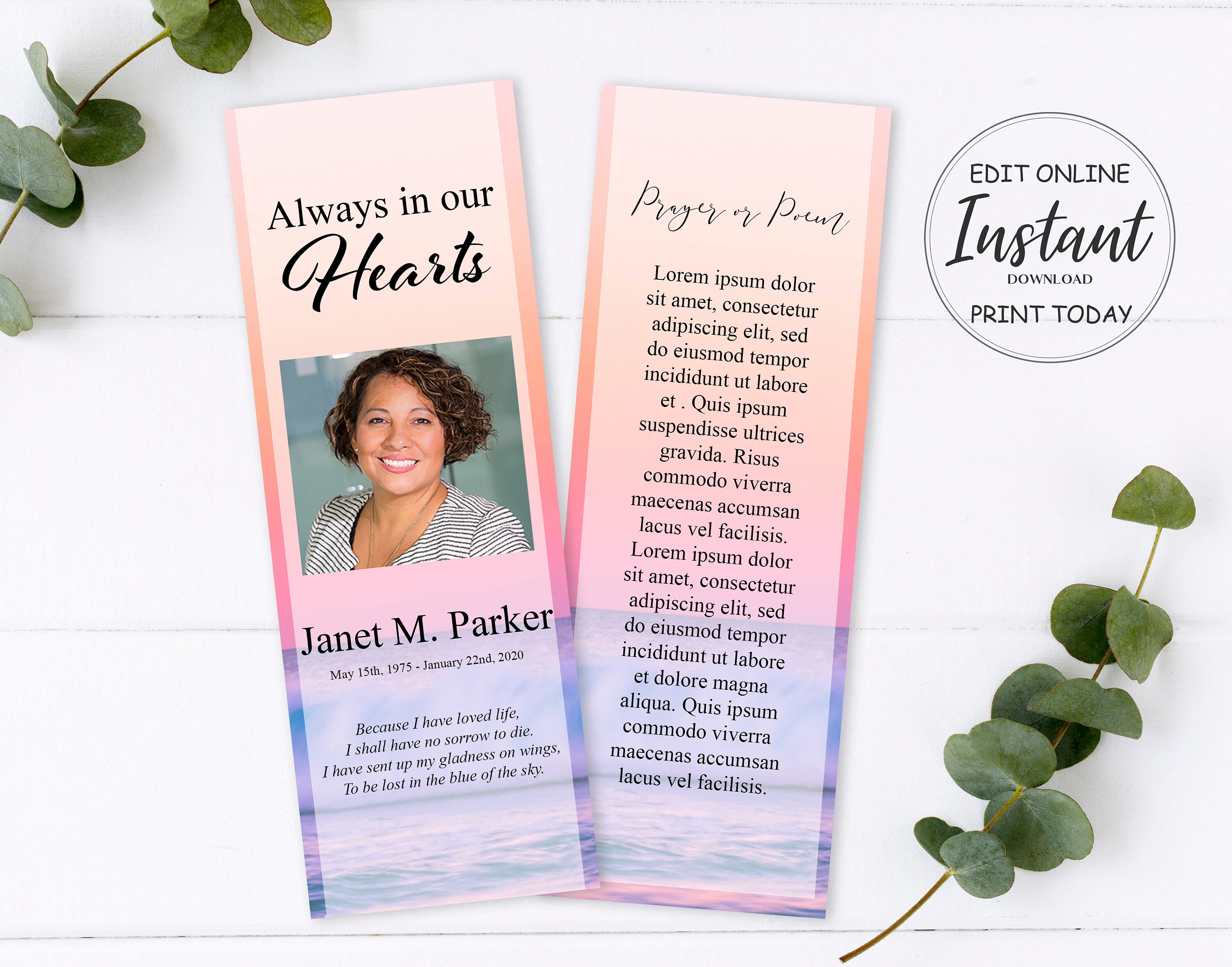 Funeral Bookmarks Funeral Keepsake Celebration of Life - Etsy