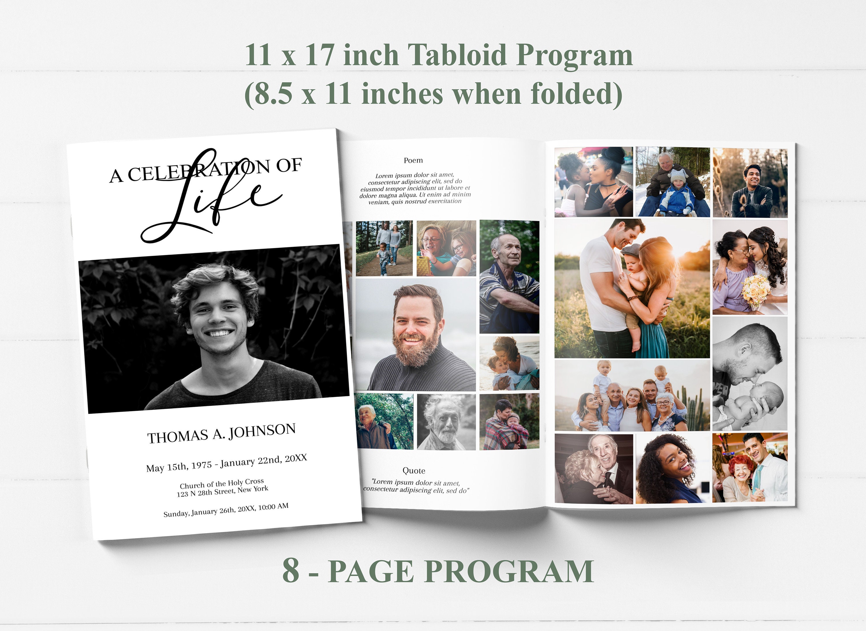 11 X 17 Inch Funeral Program Template Tabloid Funeral - Etsy