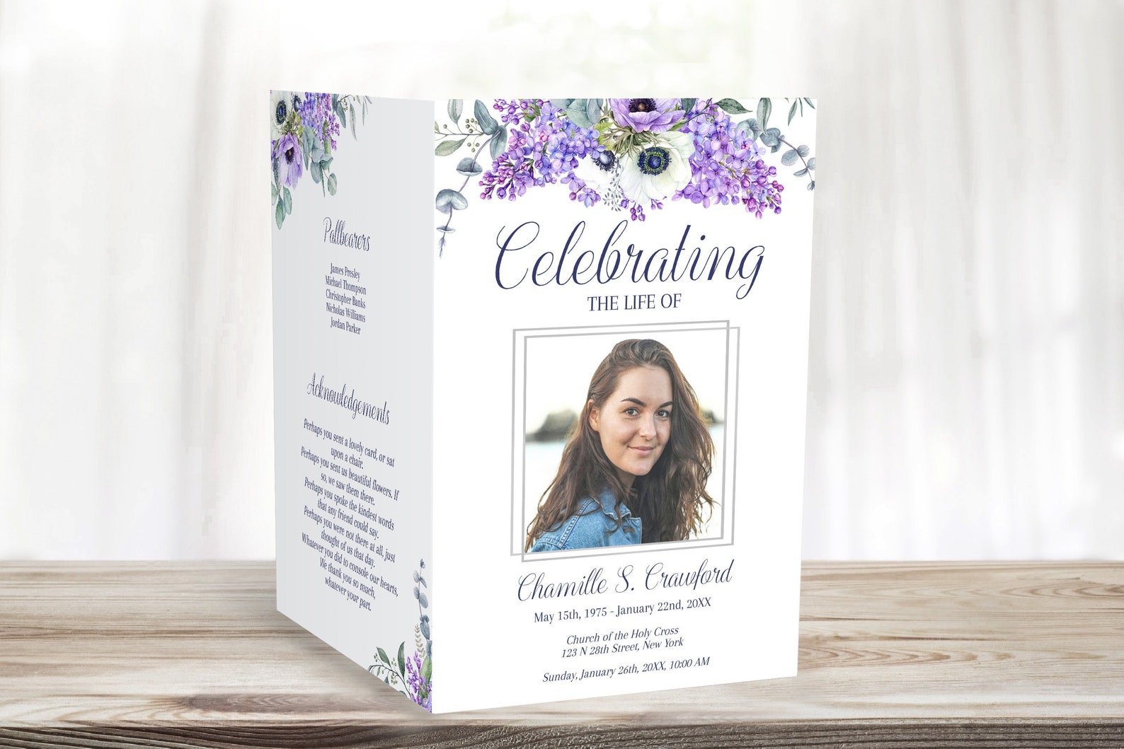 Purple Funeral Program Template for Woman Purple Flowers - Etsy