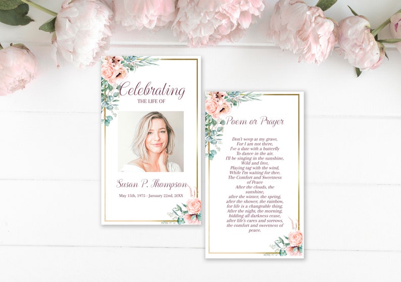 Pink Roses Funeral Bundle | Pink Floral Celebration of Life Templates ...