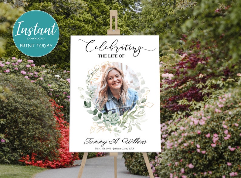 Greenery and Gold Funeral Poster Memorial Poster - Etsy