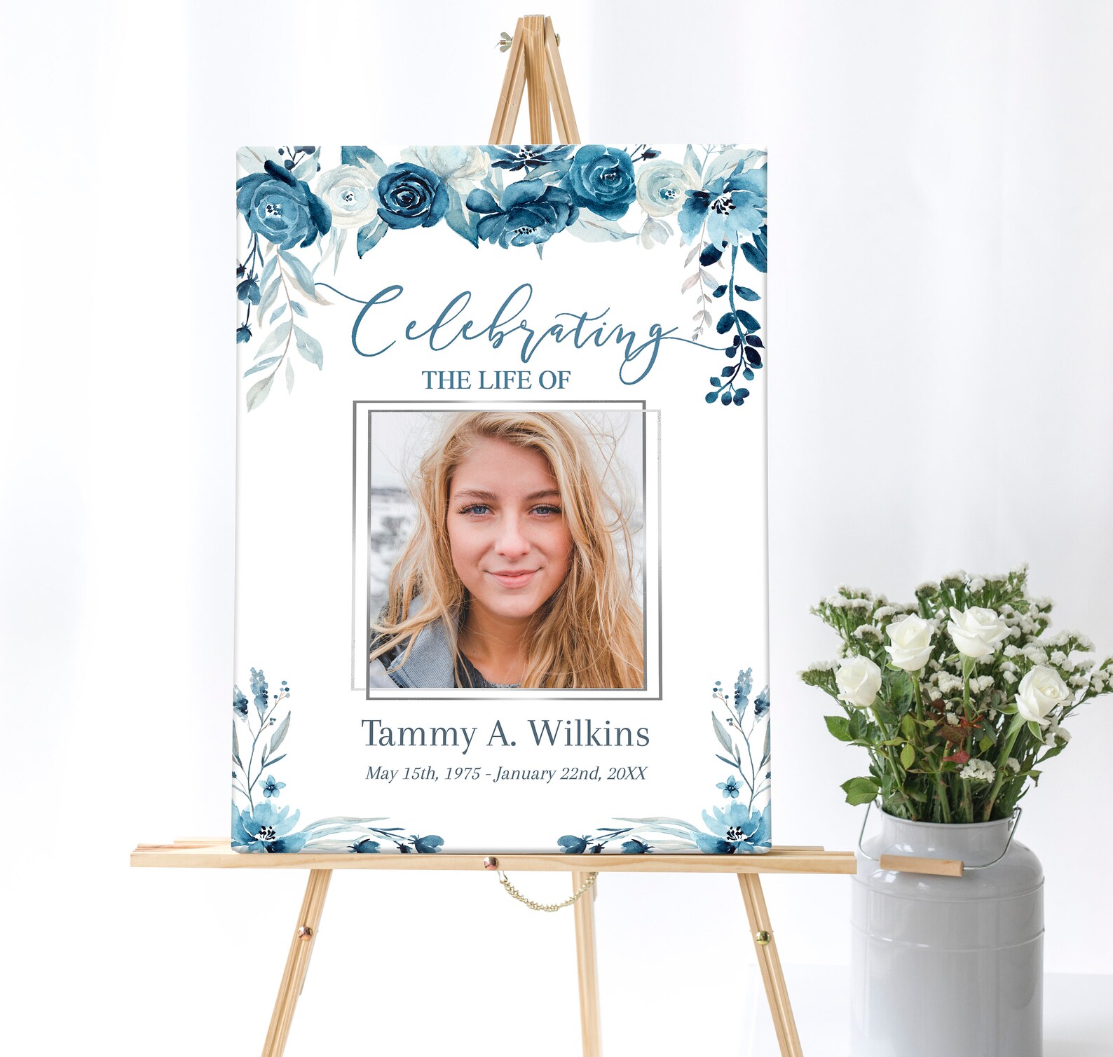 Blue Floral Collage Funeral Poster Navy Blue Roses Memorial - Etsy