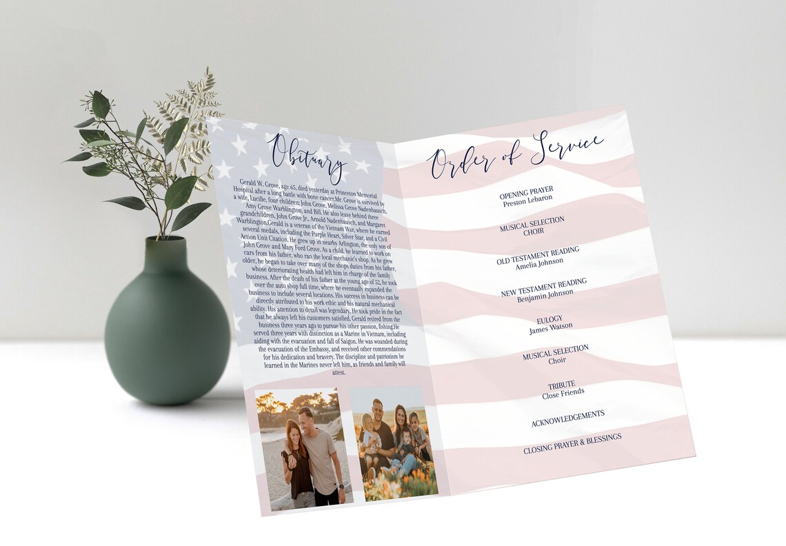 American Flag Funeral Program Template Military Funeral - Etsy