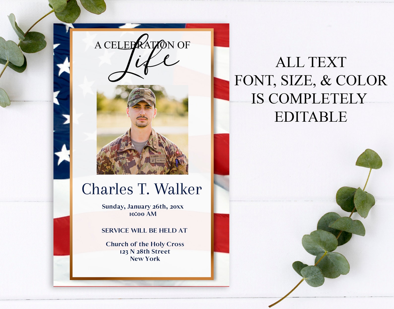 American Flag Military Funeral Invitation Card | Funeral Announcement ...