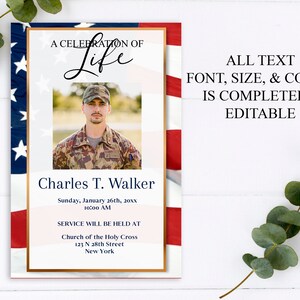 American Flag Military Funeral Invitation Card | Funeral Announcement ...
