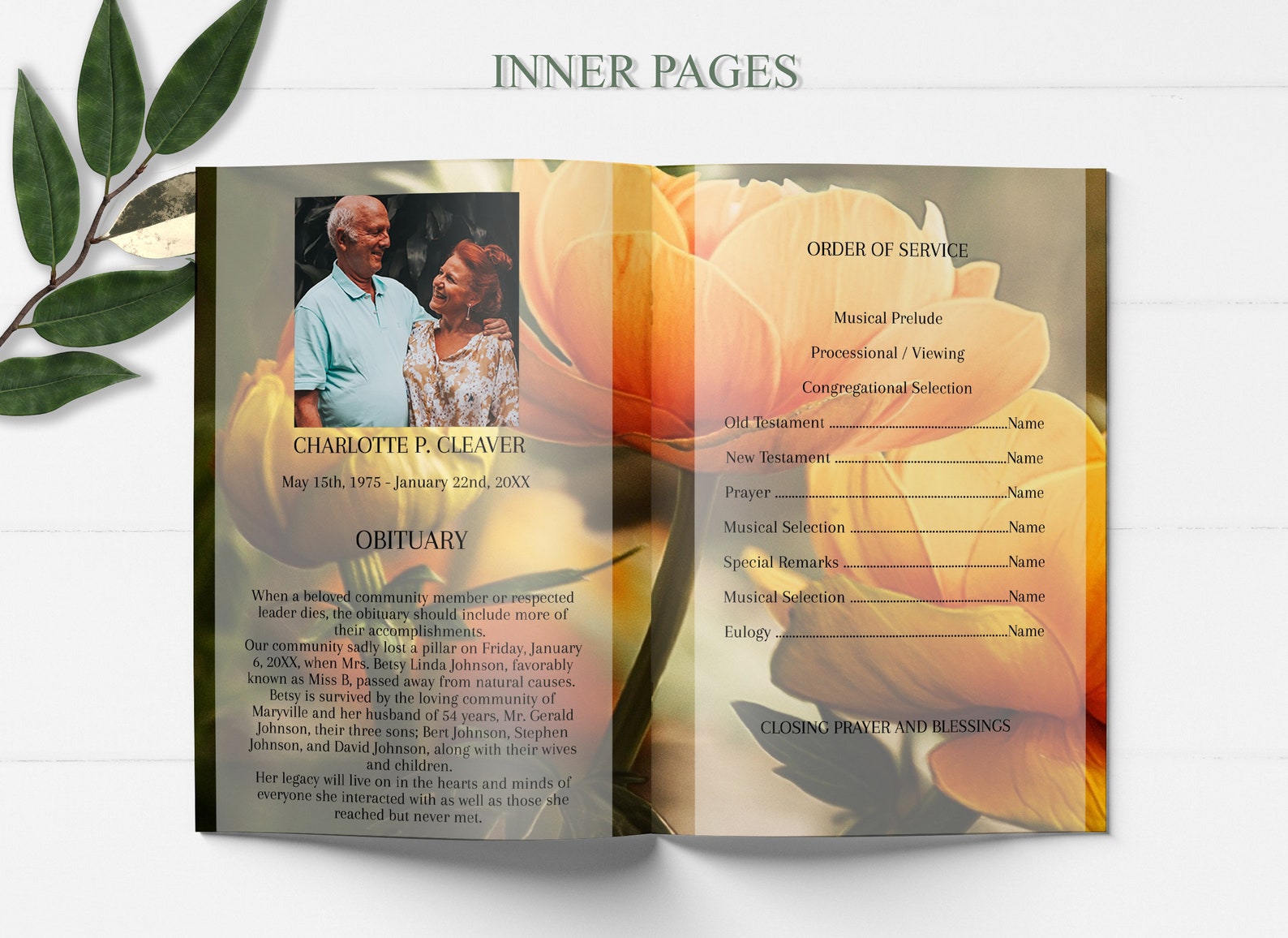 Editable Funeral Program Template for Woman Obituary - Etsy